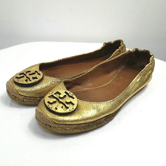 Tory Burch | Shoes | Toryburch Gold Espadrillelogo Flats Size95 | Poshmark